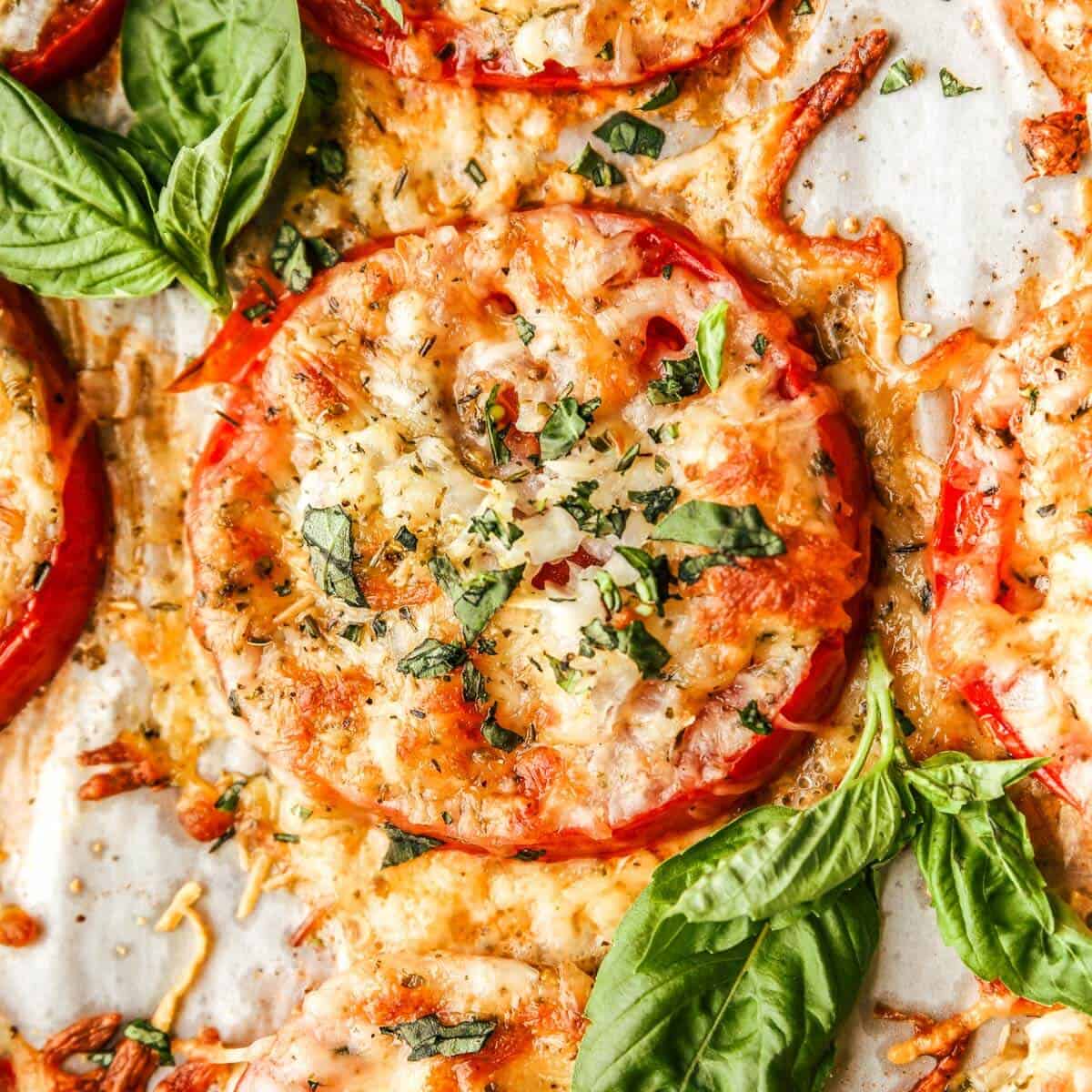 Cheesy Baked Pizza Tomatoes | Healthy Little Peach