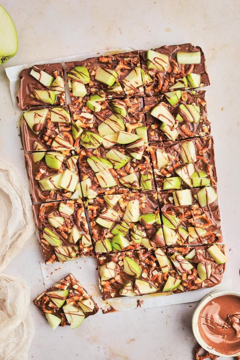 Caramel Apple Bark With Pretzels - Healthy Little Peach