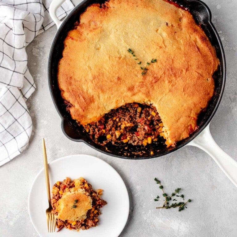 Easy Cowboy Cornbread Casserole with Ground Beef | Healthy Little Peach
