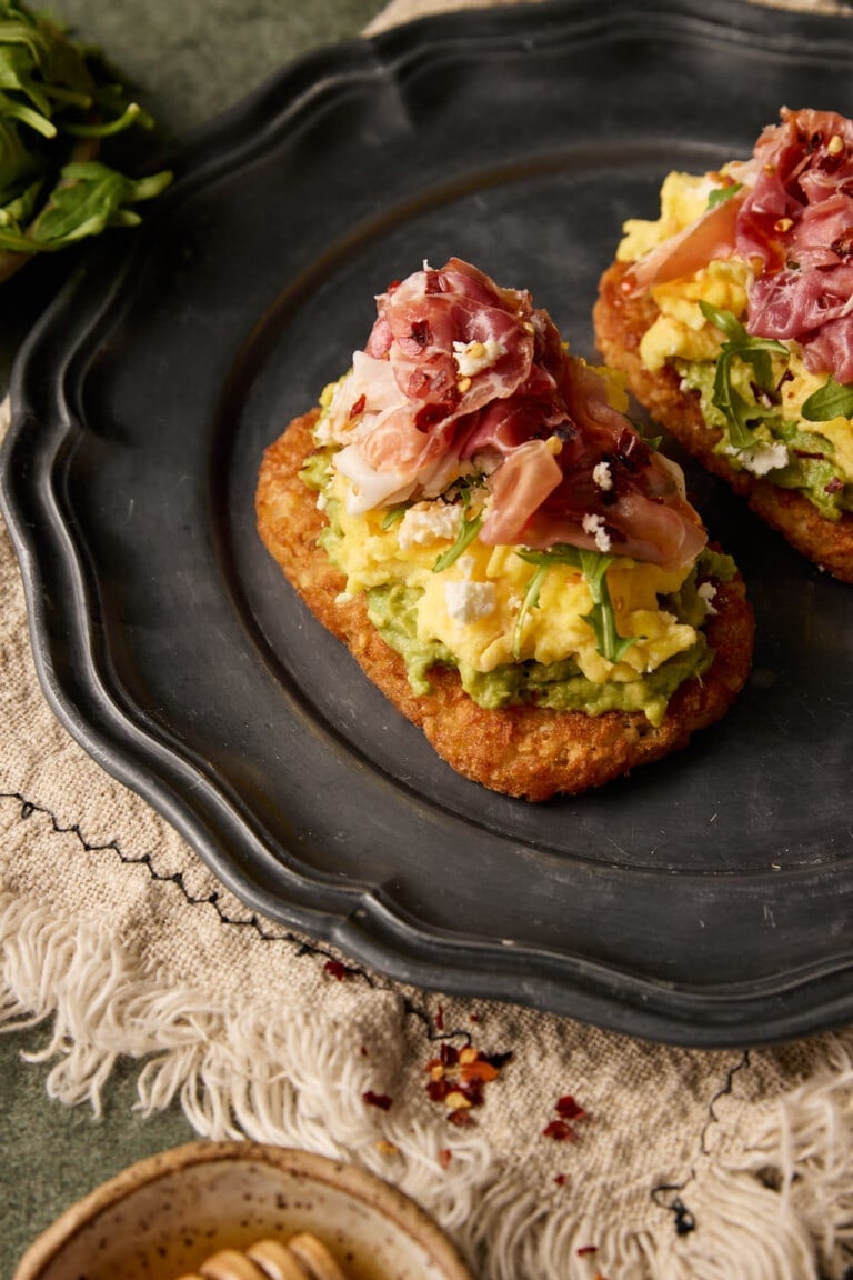 Hash Brown Avocado Toast With Prosciutto - Healthy Little Peach