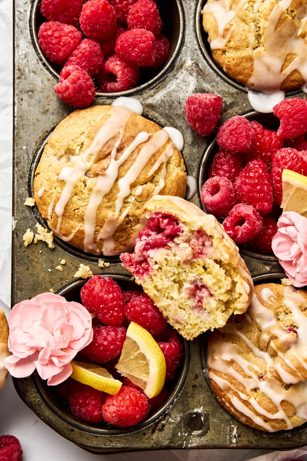 Raspberry Lemon Muffins Recipe with Easy Lemon Glaze | Healthy Little Peach