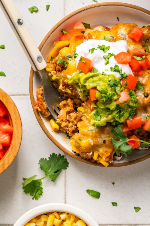 Easy Cheesy Taco Casserole Recipe (with Ground Beef) | Healthy Little Peach