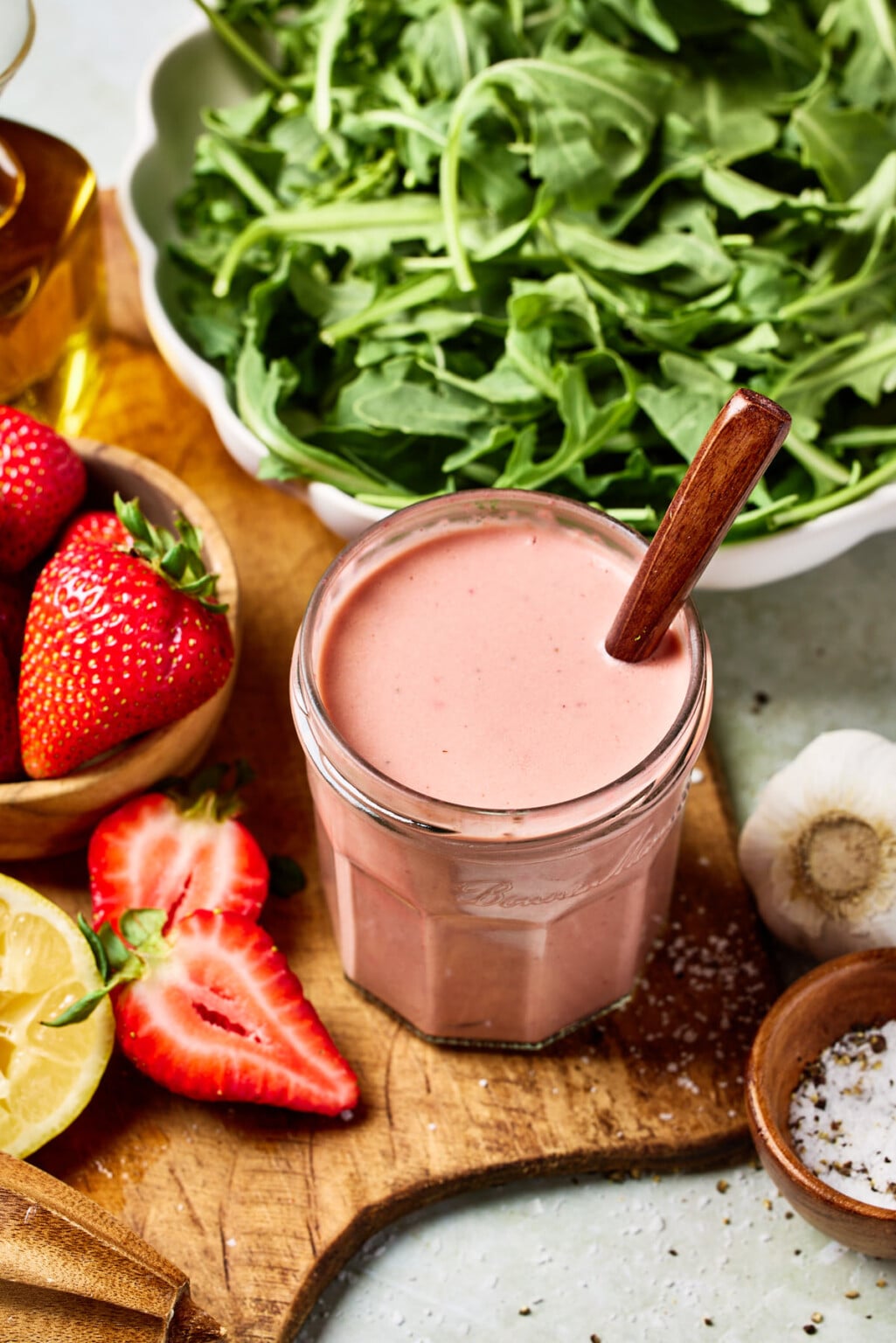 Easy Creamy Strawberry Balsamic Dressing Recipe | Healthy Little Peach