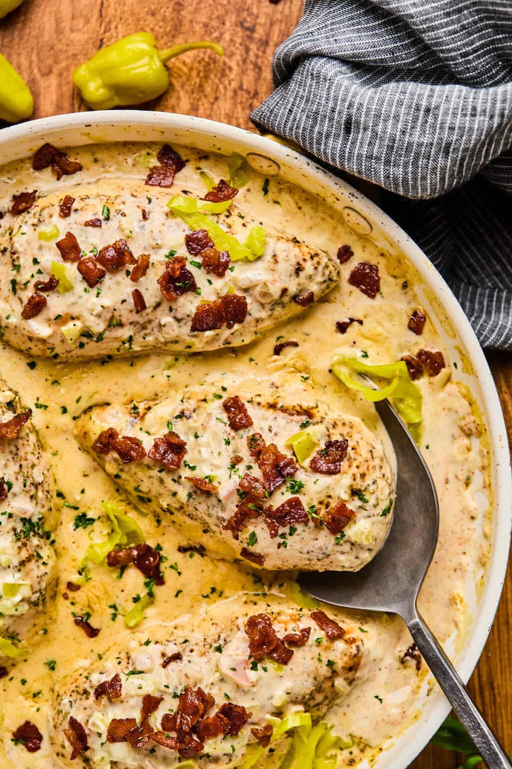 Easy Creamy Pepperoncini Chicken Recipe | Healthy Little Peach