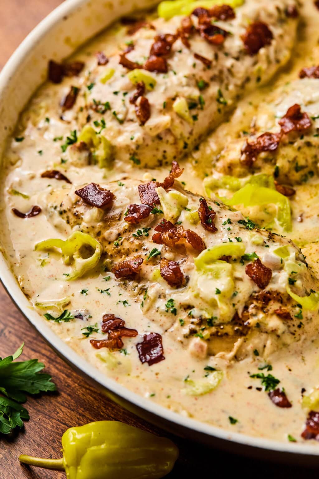 Easy Creamy Pepperoncini Chicken Recipe | Healthy Little Peach